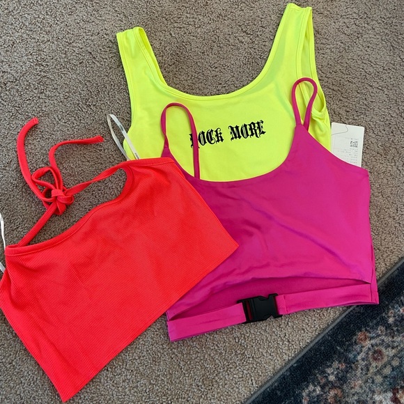 Tops | 3 Cropped Neon Tops | Poshmark